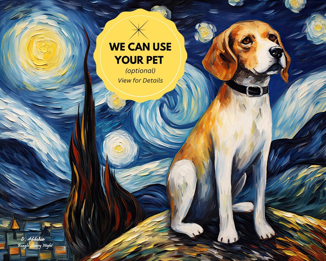 Beagle Dog Artwork, Starry Night, Van Gogh Style, Unique Gift for Dog ...