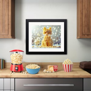 Cat Made Out of Popcorn Art, Unique Kitchen Wall Decor for Cat Lover ...