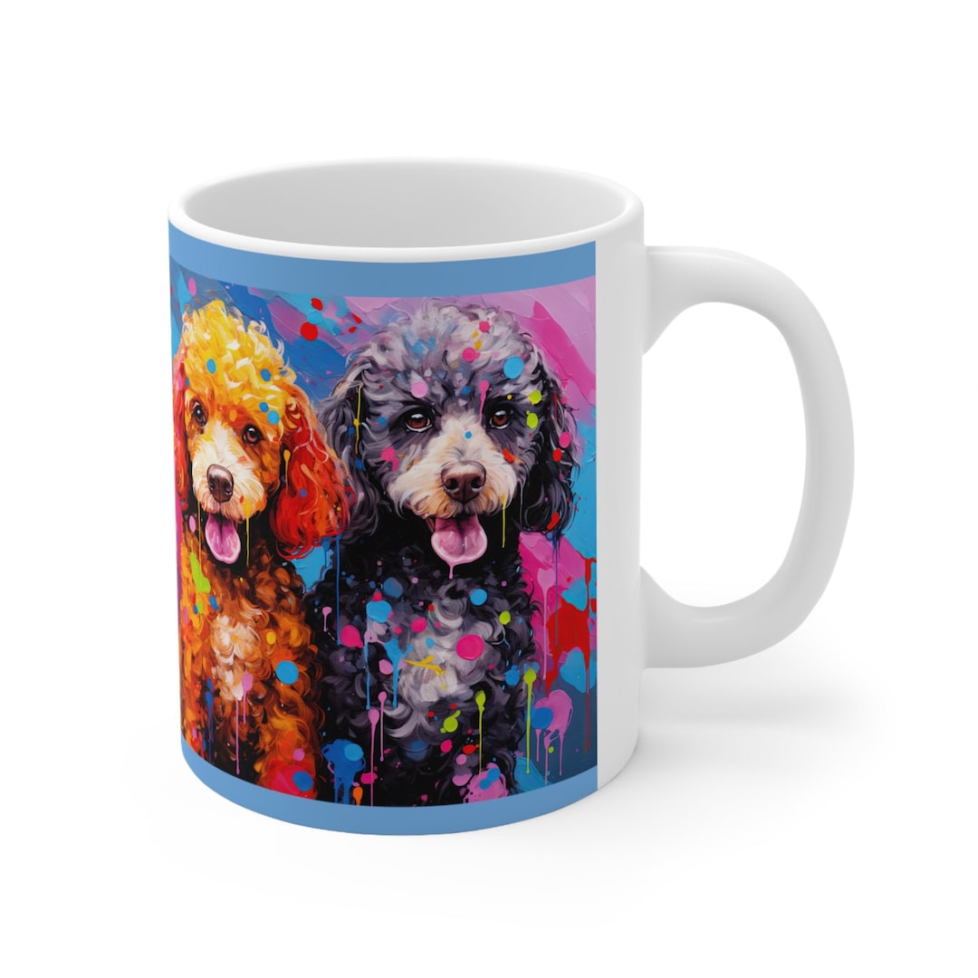 Poodle Coffee Mug, Watercolor Dog Art Painting, Modern Pop Art Style ...