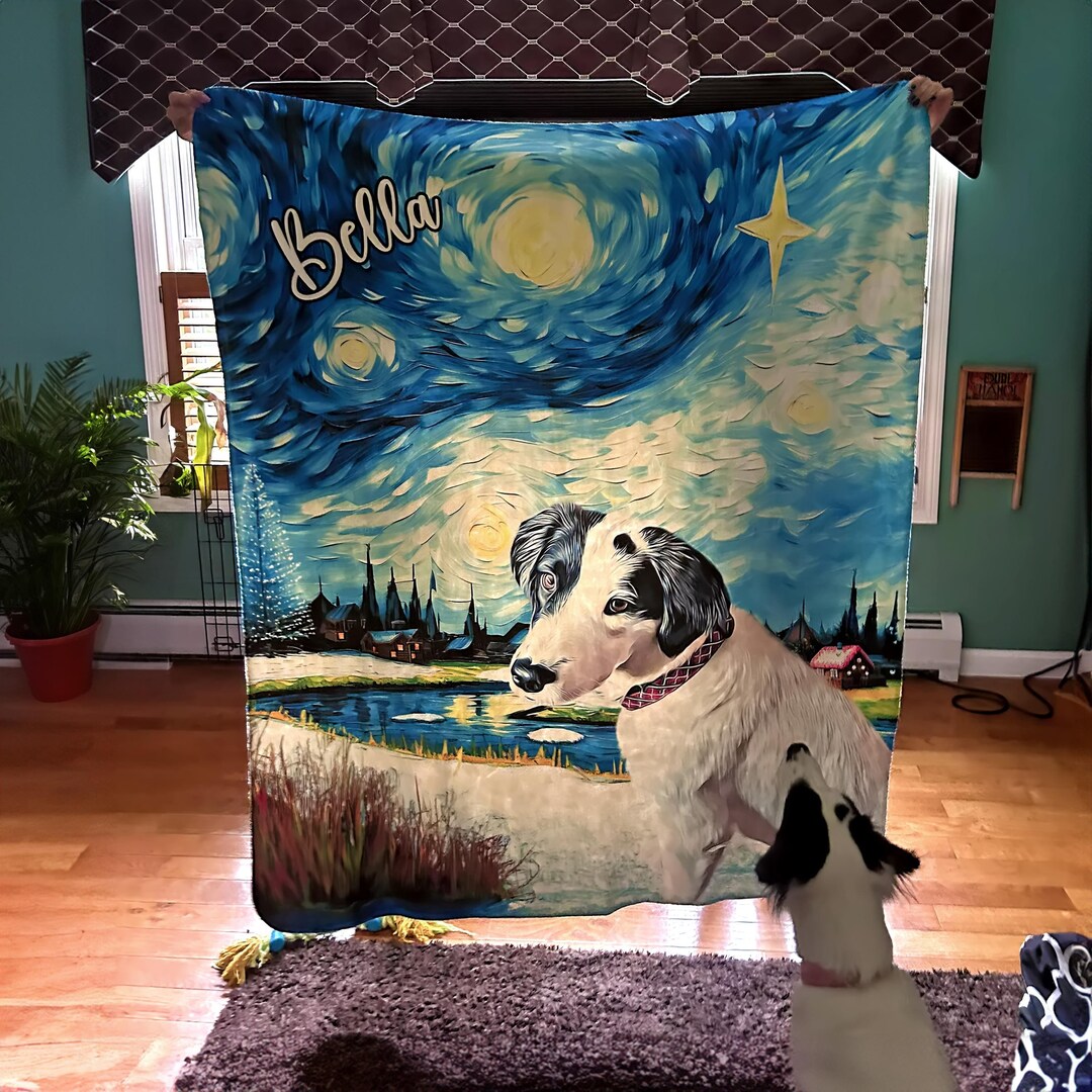 Custom Starry Night Pet Portrait Sherpa Blanket: Personalized Dog or ...