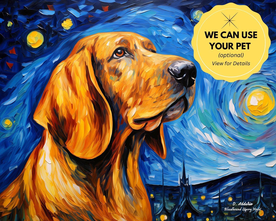 Custom Bloodhound Dog Starry Night Dog Illustration- Optional ...