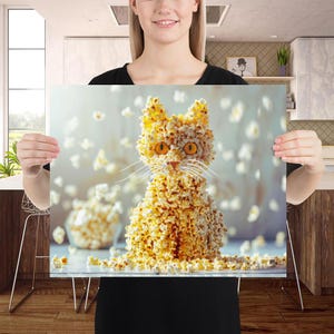 Cat Made Out of Popcorn Art, Unique Kitchen Wall Decor for Cat Lover ...