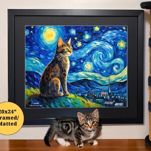 Vincent Van Gogh Starry Night Tabby Cat Framed Wall Art, Optional ...