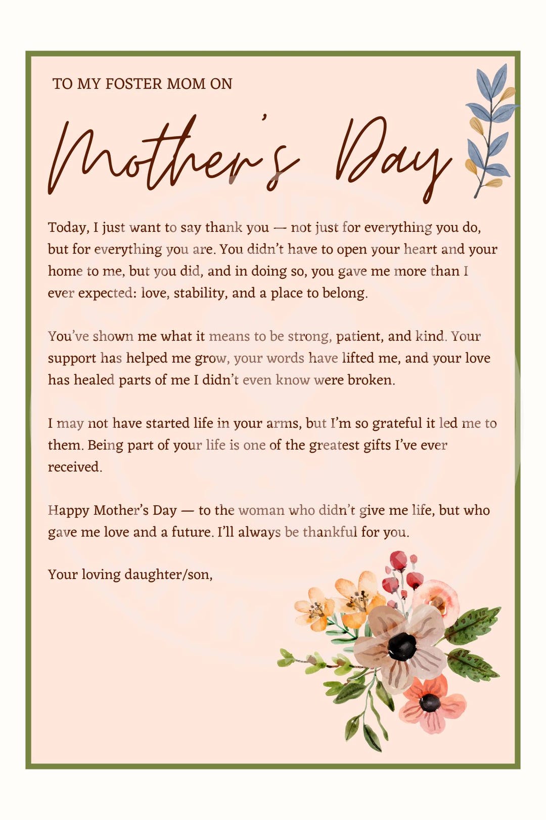 Foster Mom Mother's Day Card Mom Mama Foster Parent Digital Card - Etsy