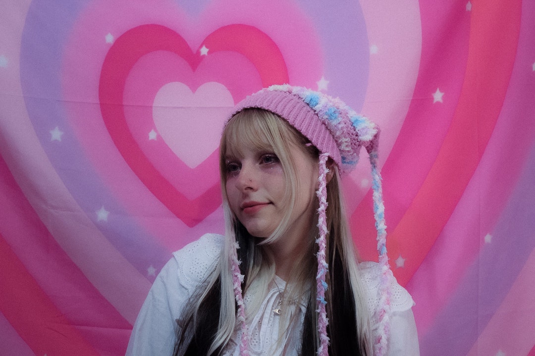 Slouchy Pink Fuzzy Cat Hat - Etsy