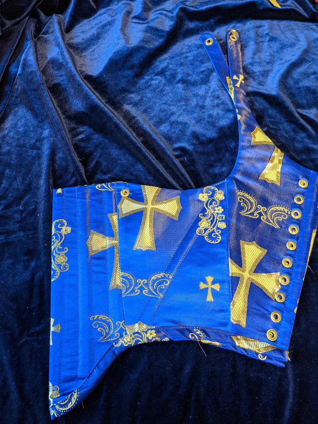 Clearance Victorian Flat Front Corset, Blue & Gold Crosses - Etsy