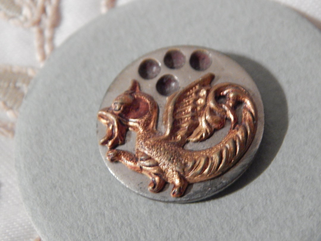 Dragon With Red Tint on a Silver Tone Brass Base Antique Button - Etsy