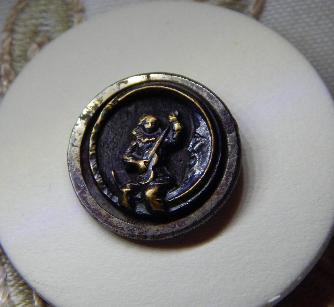 Scaramouche Sitting on the Moon - Antique Steel Cup Button - Etsy