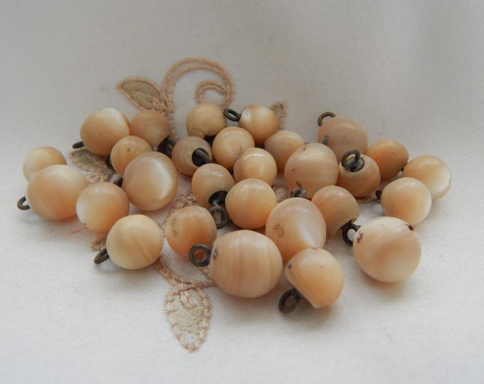 28 Ball Shaped Shell Buttons With Brass Plate and Loop Shanks ...