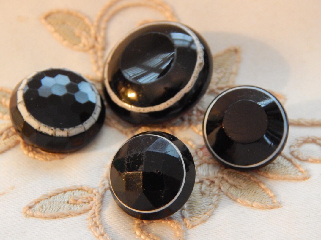 Black Glass Buttons With a White Ring Design - 4 Different Designs - Etsy