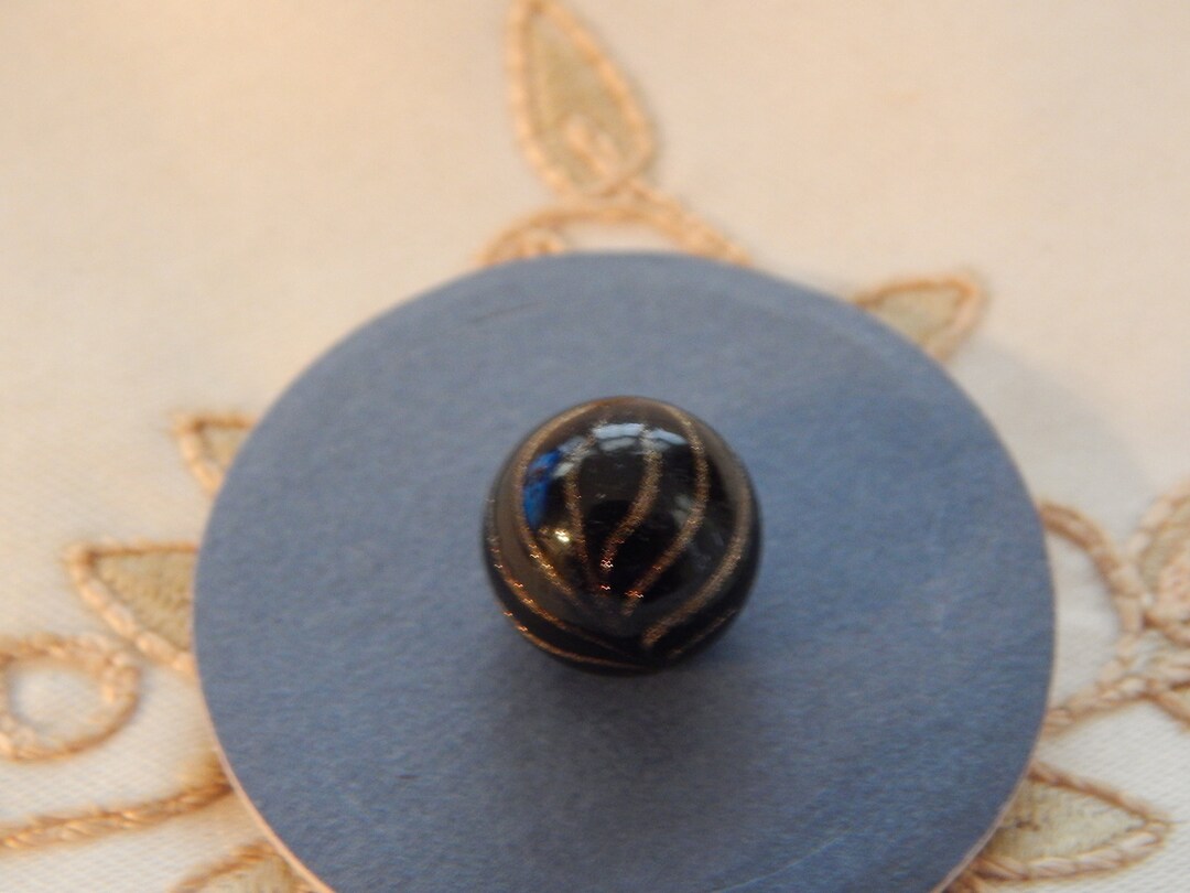 Black Glass Ball Button With a Swirl Design of Goldstone - Etsy