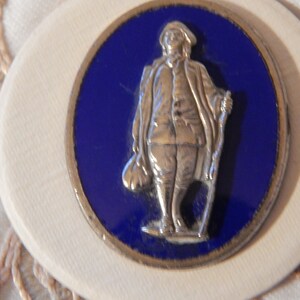 1700's Character on Deep Blue Enamel Oval Metal Button Probably Made Up ...