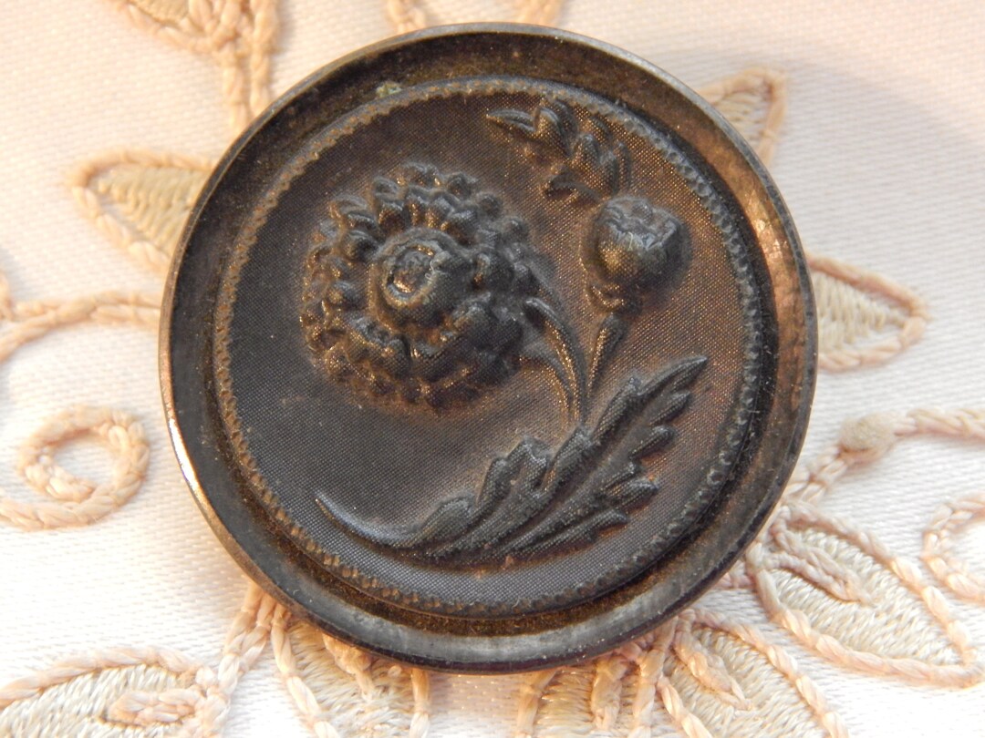 Dark Overall Tint - Antique Floral Button - Large Size - Etsy