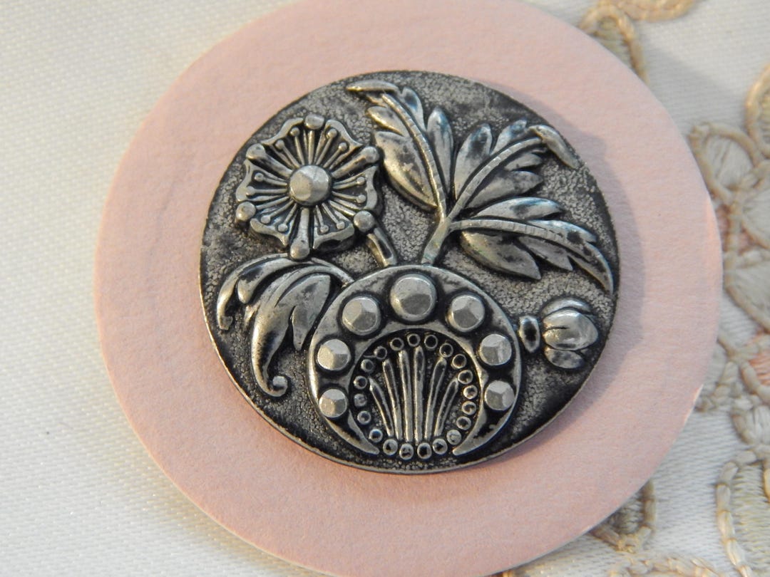 White Metal Pewter Floral Button With Dark Wash to Accent the Design - Etsy