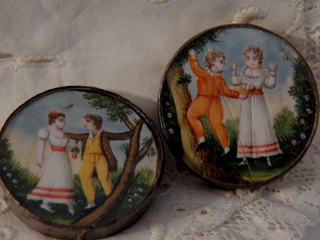 18th Century Handpainted Buttons of Children - Settings Are Silver - Etsy