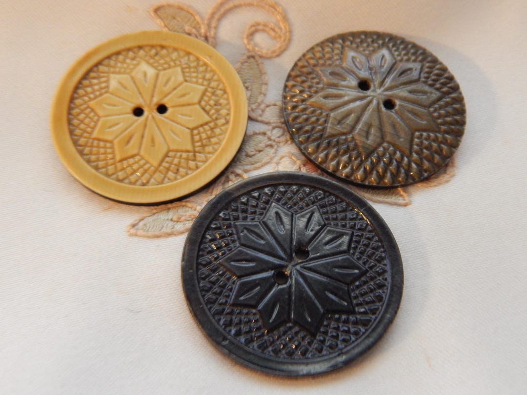 Celluloid Wafer Buttons 3 - Different Color With Same Pattern of Floral ...