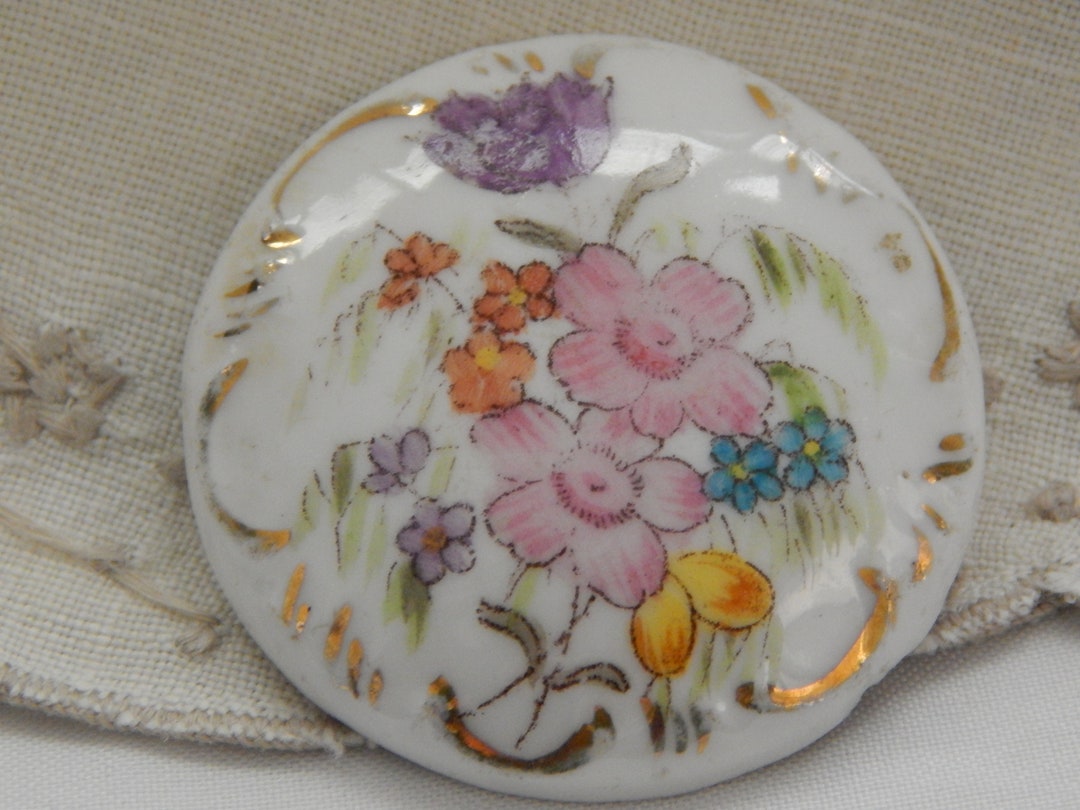 Floral Porcelain Antique Button - Circa Late 1700's to Early 1800's - Etsy