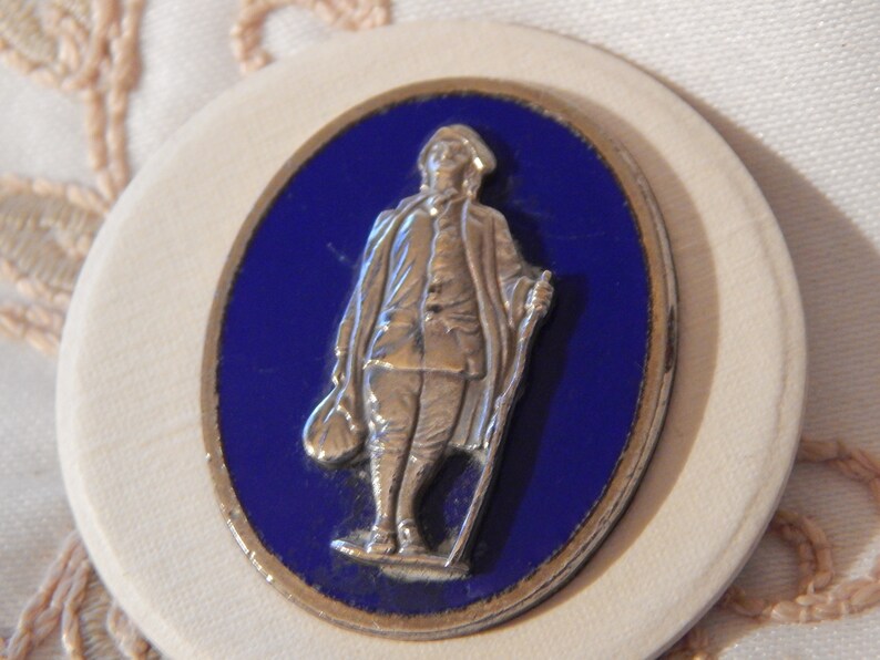1700's Character on Deep Blue Enamel Oval Metal Button - Etsy