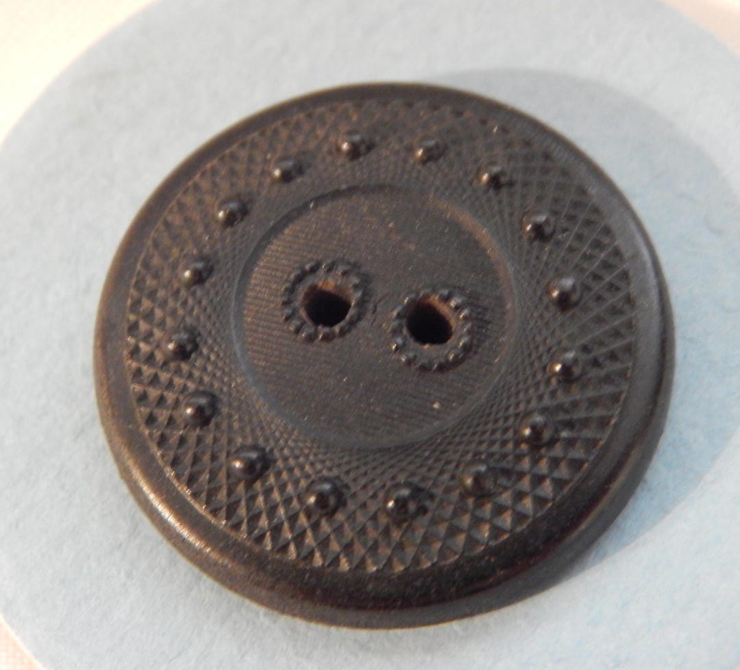 Two Hole Antique Horn Material Button With a Raised Ring of Knobs and ...