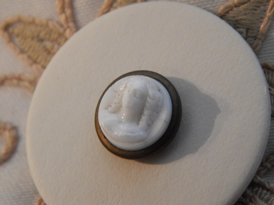 Antique Waistcoat Button - Jenny Lind Type - Milk Glass Set in Brass - Etsy
