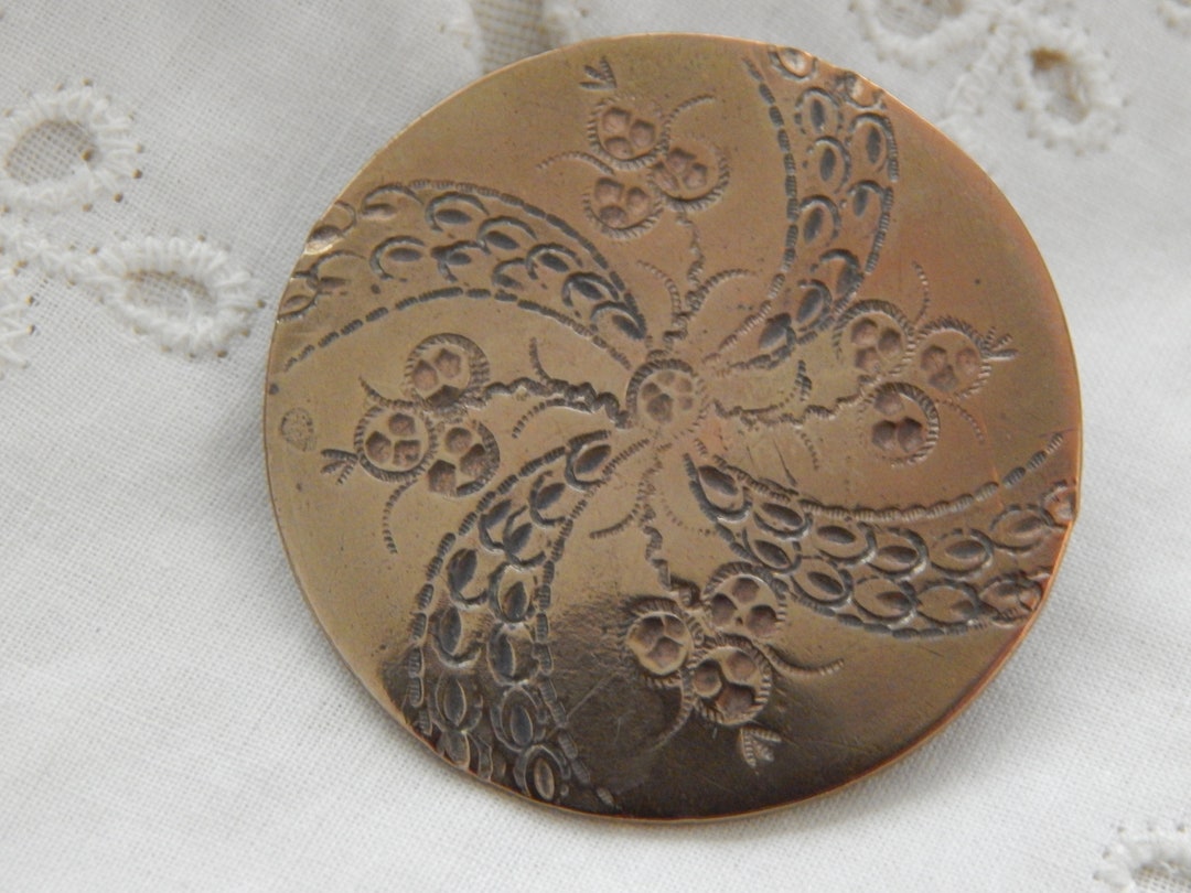 Copper 18th Century Button With Chased and Engraved Spiral and Floral ...