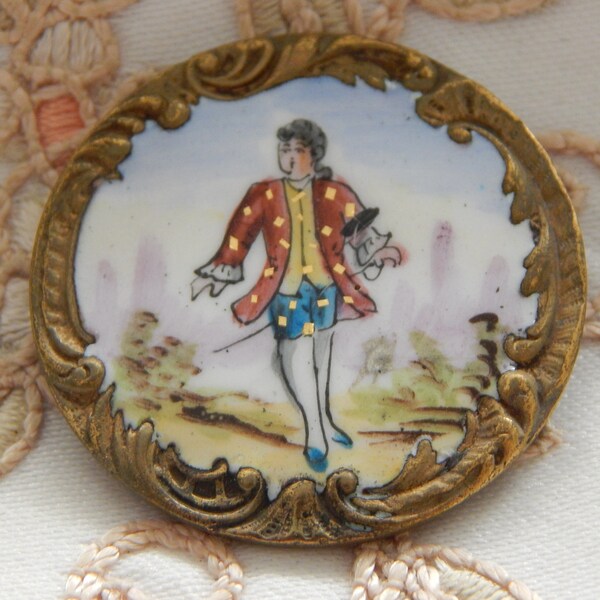 Antique Enamel Button - Etsy