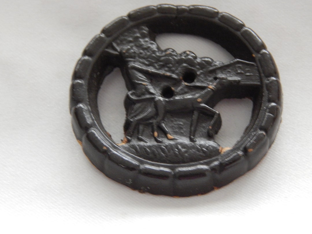 Walking the Dog - Syroco Wood Button Large Size With Dark Brown Color ...