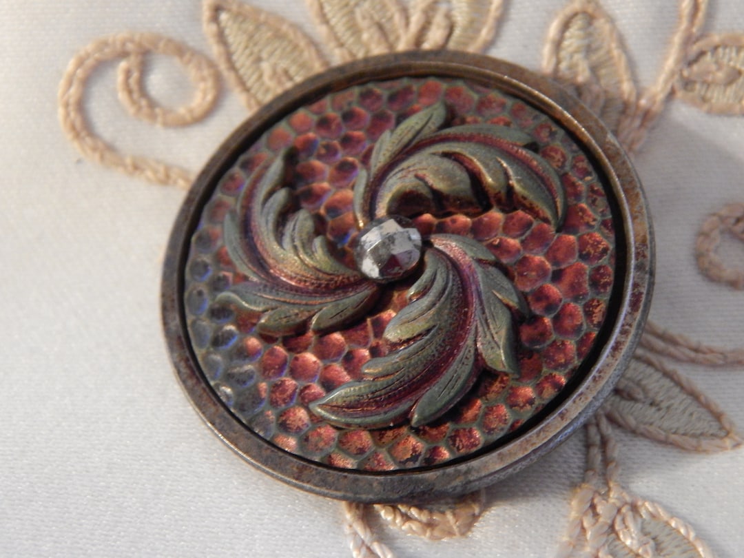 Red Tint and Leaves - Antique Steel Cup Button- Large Size - Etsy