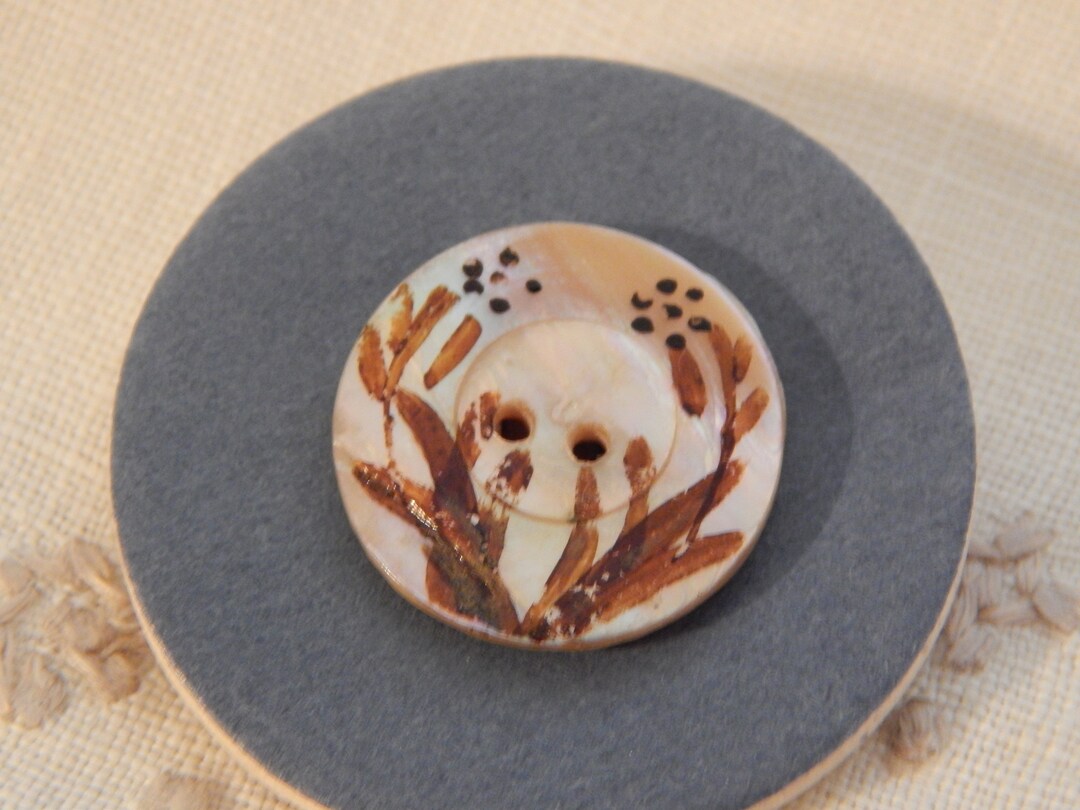 Painted Shell Button - Floral Design With Brown and Blue Color - Etsy