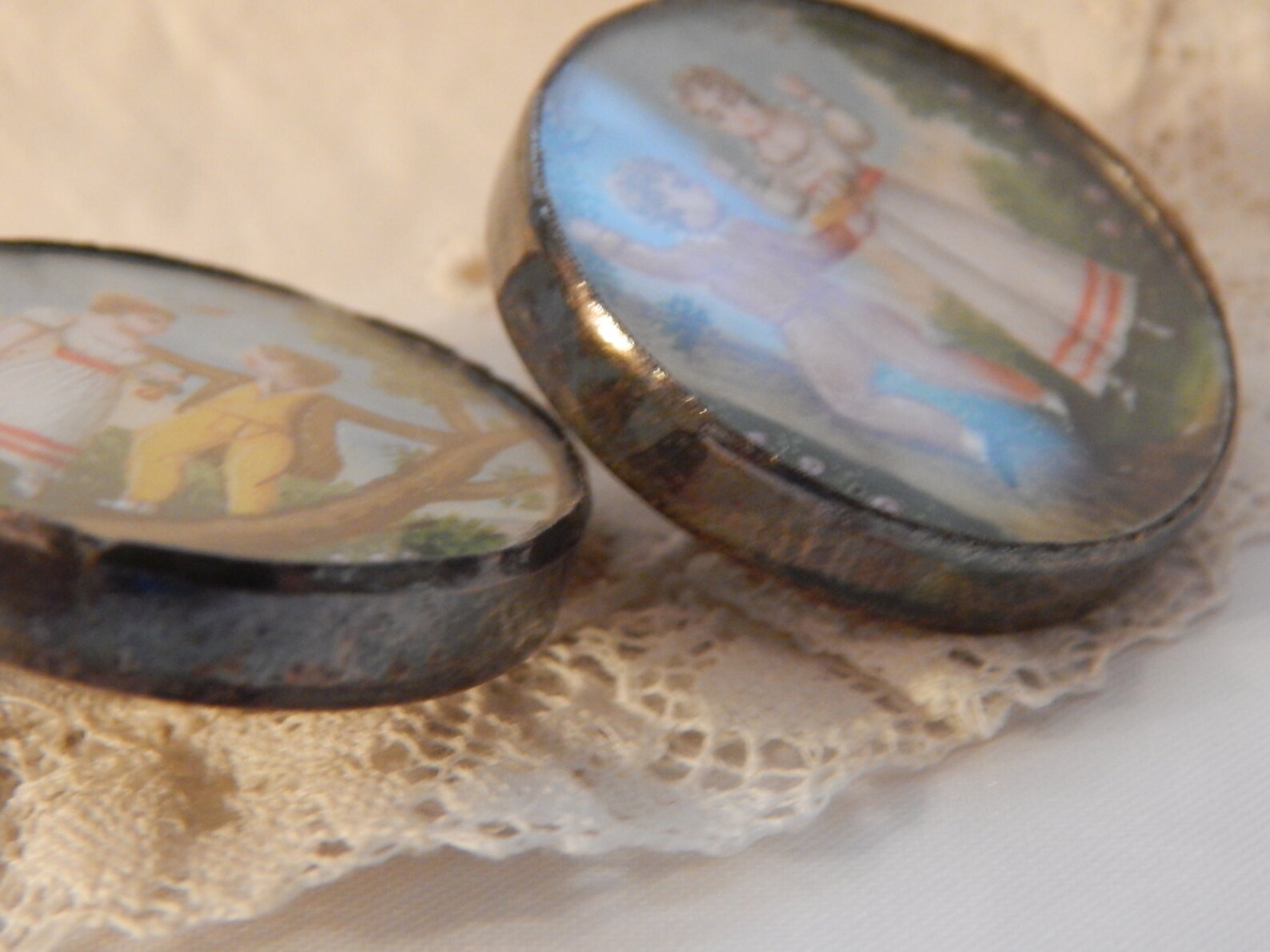 18th Century Handpainted Buttons of Children - Settings Are Silver - Etsy