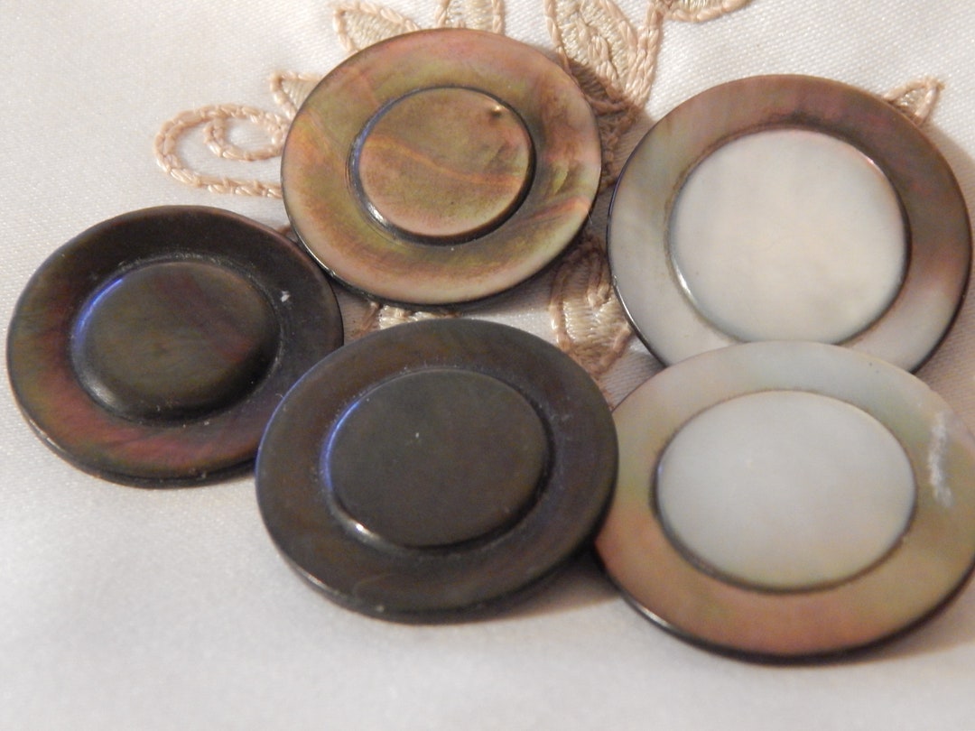 Antique Shell Buttons - 5 With a Raised Center Section Different Tones ...