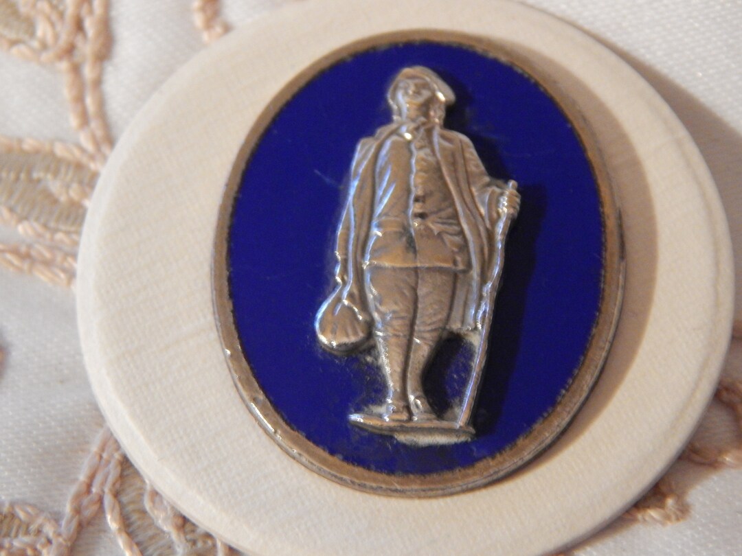 1700's Character on Deep Blue Enamel Oval Metal Button Probably Made Up ...