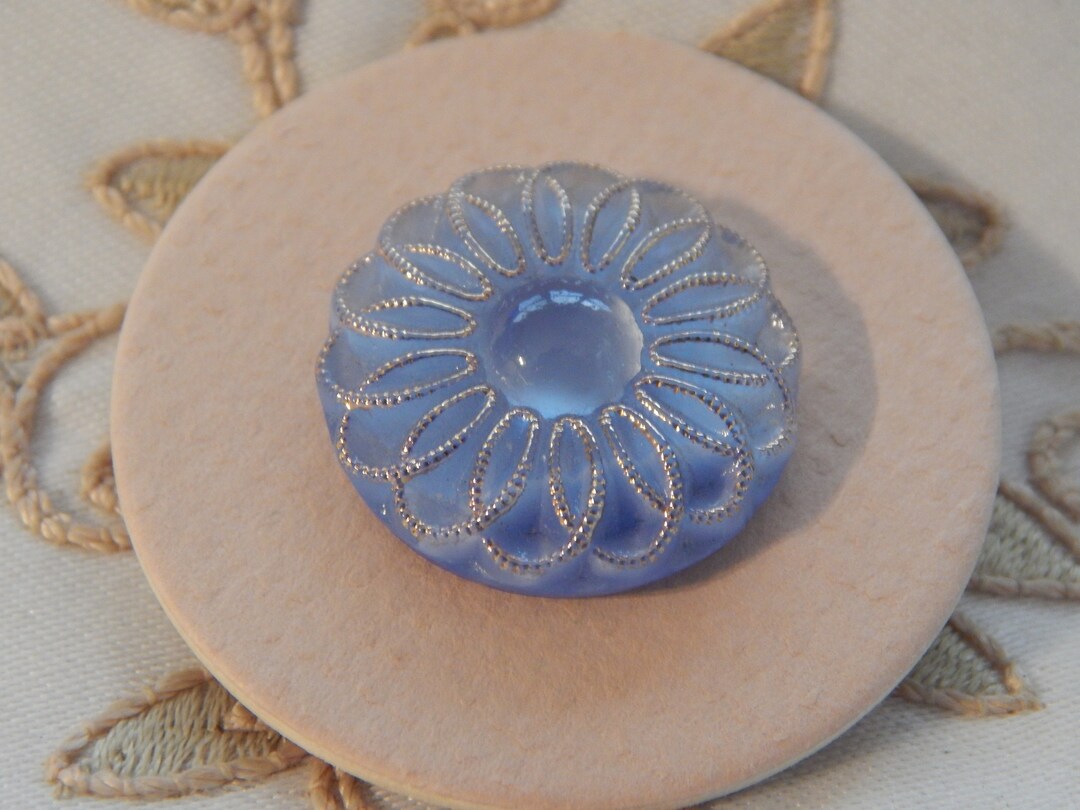 Light Blue Moonglow Button With a Floral Design - Gold Luster Outlines ...