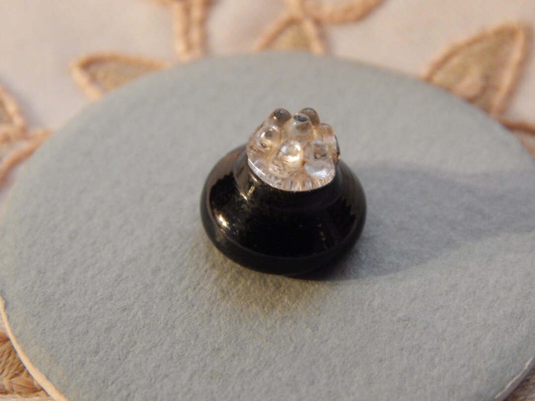 Tall Clear Glass Coronet on a Black Glass Charmstring Button - Etsy