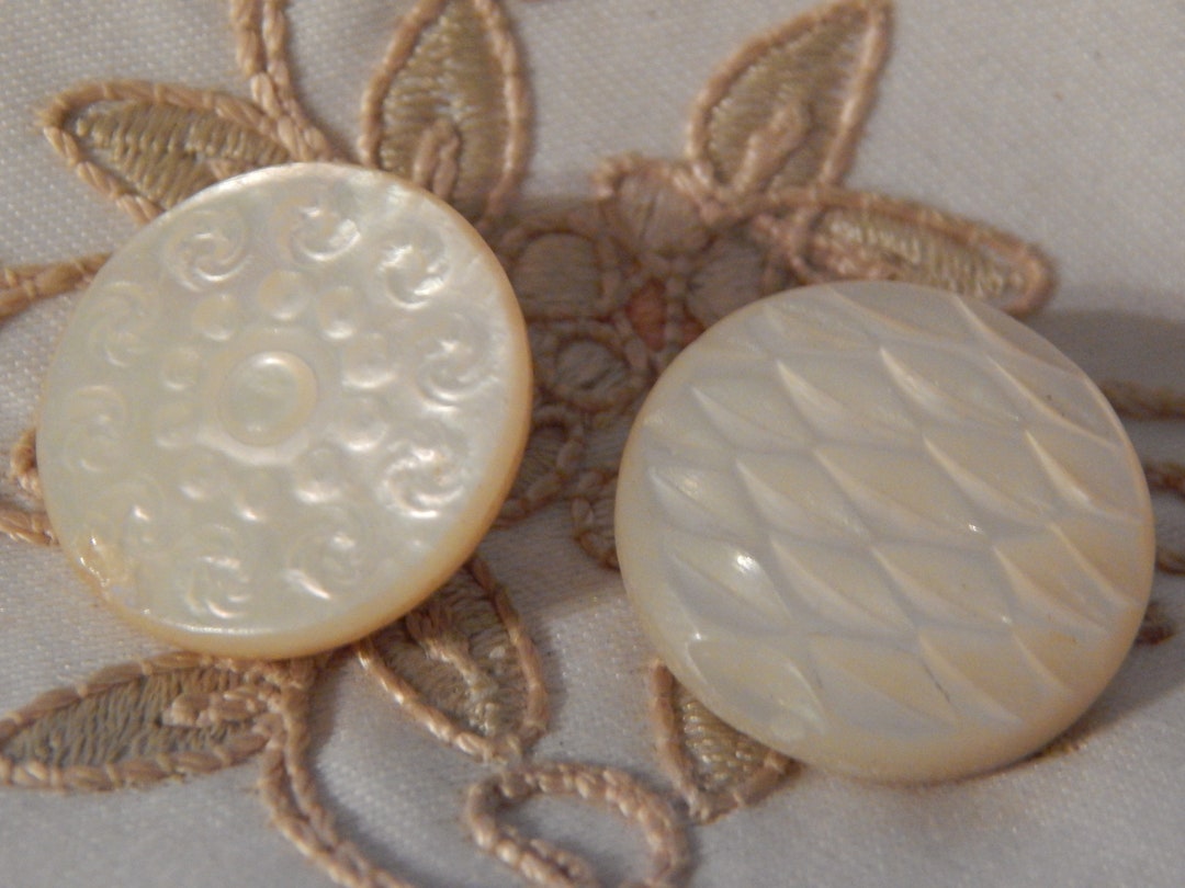 Cut White Shell Buttons With Brass Loop Shanks - 2 Different - Etsy