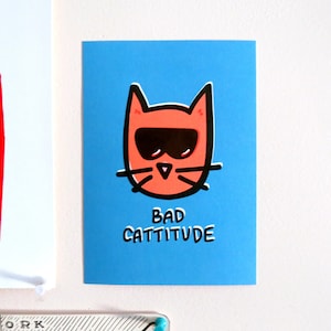 Bad Cattitude Card Stock Art Print 5"x7" - Etsy