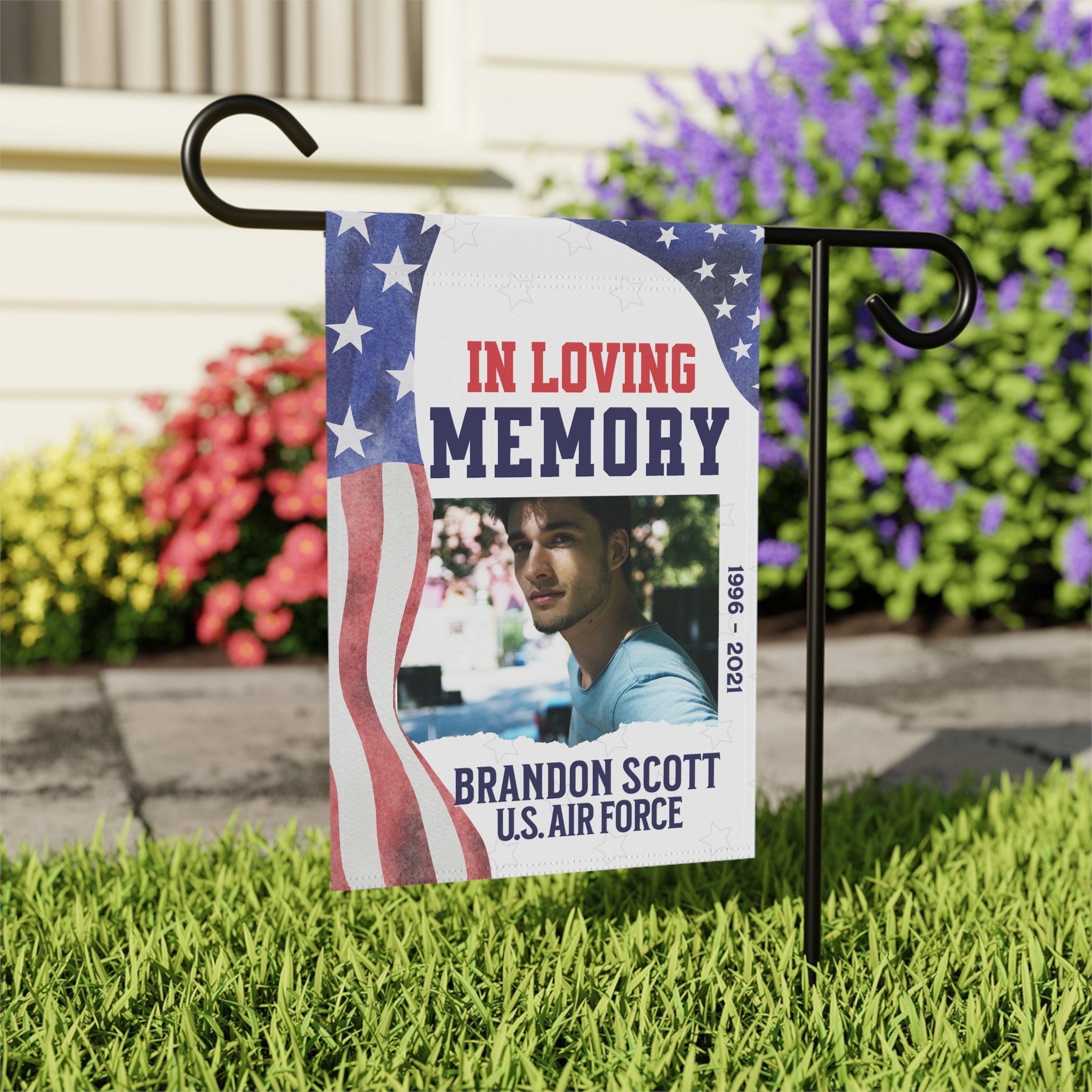 Personalized Photo Memorial Cemetery Flag for Veteran Custom Name and ...