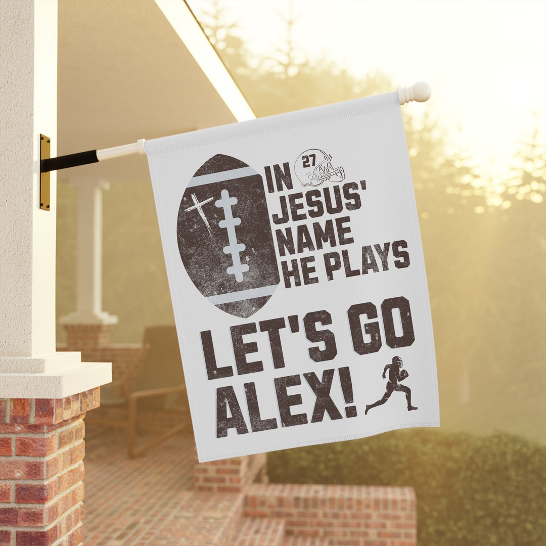 Custom Christian Football Player Yard Sign Garden Flag in Jesus Name He ...