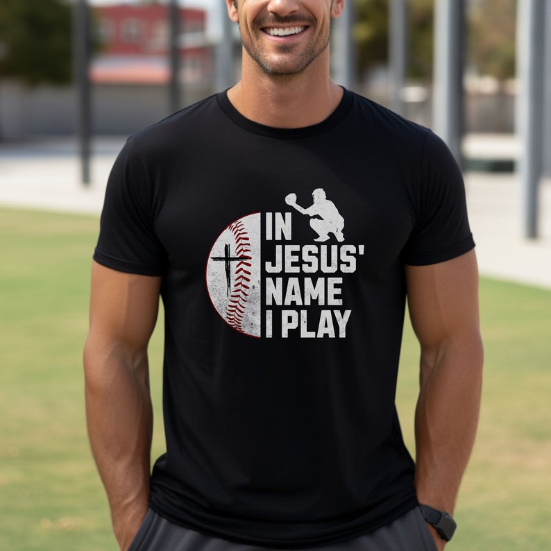 Baseball Player Gift Jesus Loves Me Shirt, in Jesus Name I Play ...