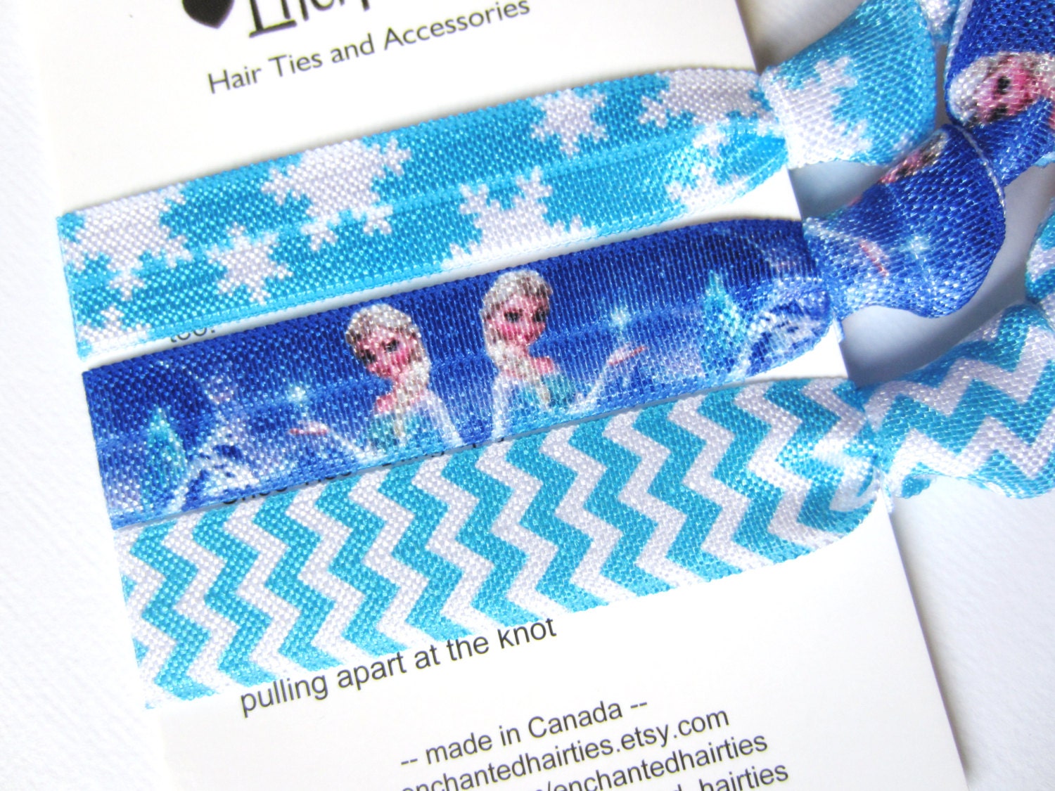 Elsa Inspired 3-pack Soft Elastic Hair Ties, Bracelet, Ribbon Elastic ...