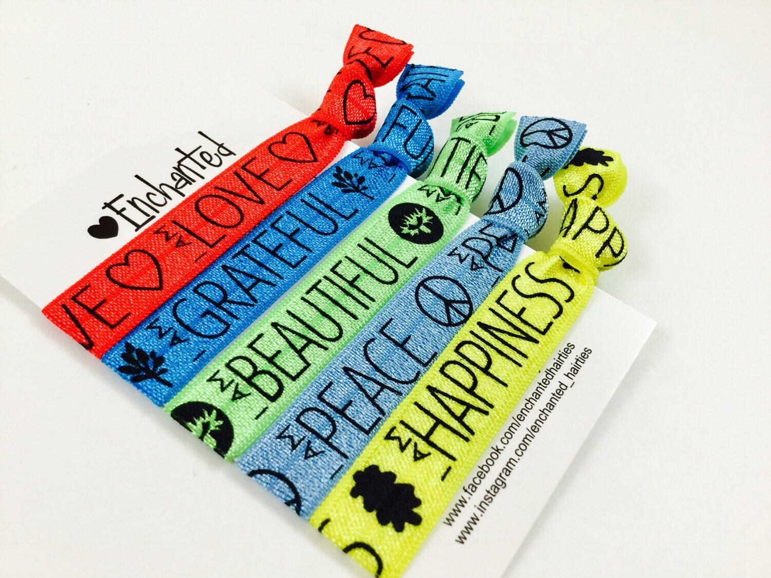 5 Pack INSPIRATIONAL SAYINGS Elastic Hair Tie / Bracelet Love Peace ...