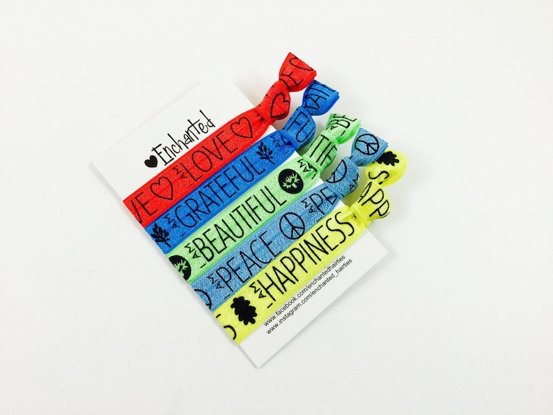 5 Pack INSPIRATIONAL SAYINGS Elastic Hair Tie / Bracelet Love Peace ...