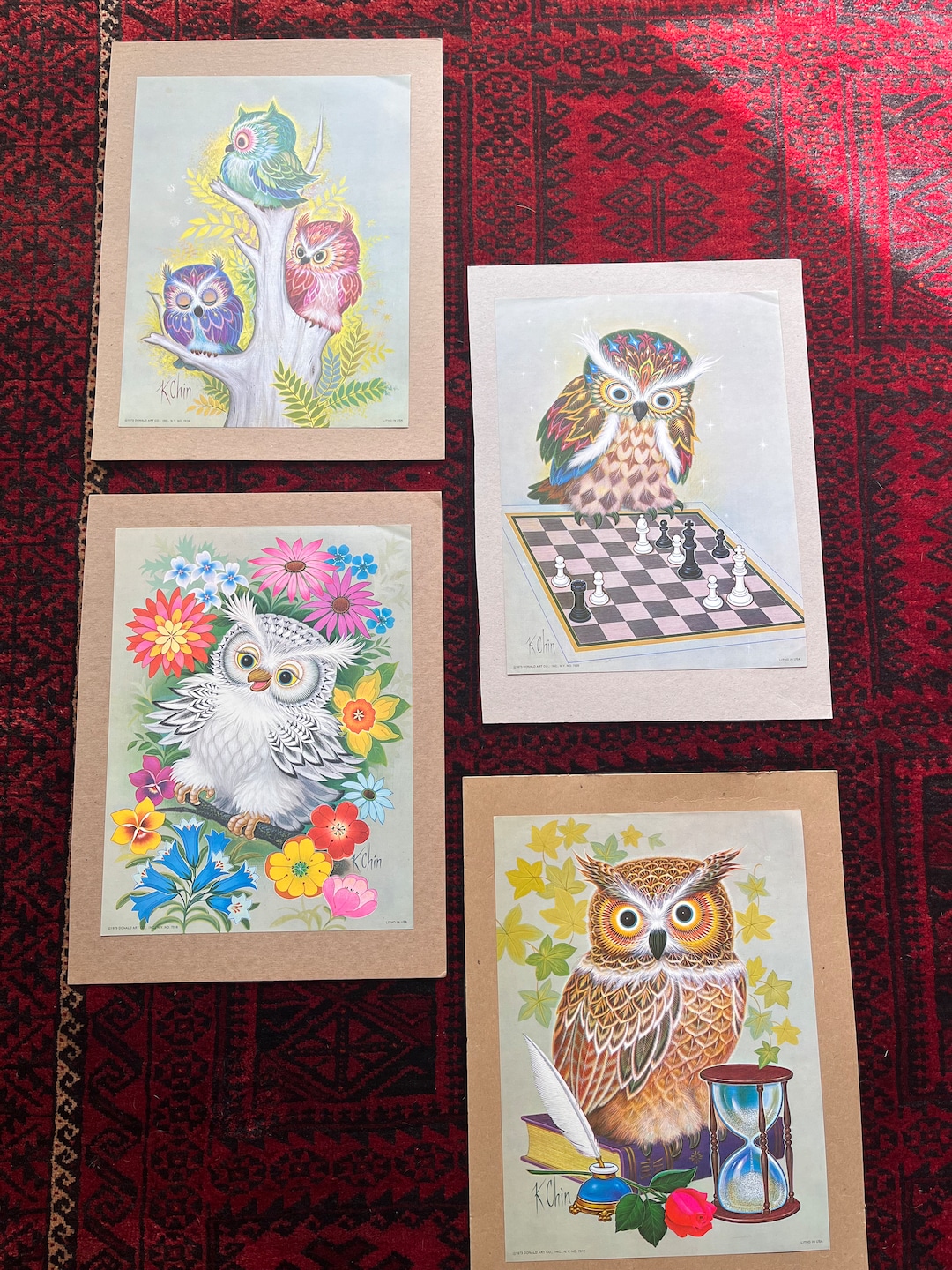 K Chin Psychedelic Owls Set of 4 Vintage Lithographs - Etsy