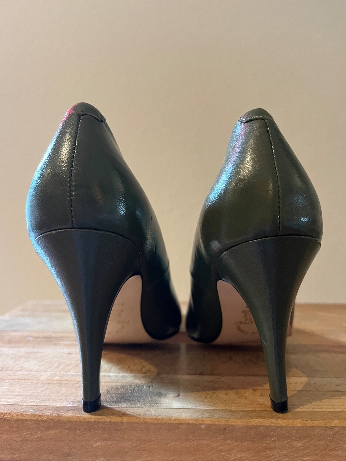 80s Pumps Olive Green Real Leather Size 7US - Etsy