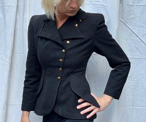 1940s Black Jacket, Squared Shoulders, Union Made Siz… - Gem