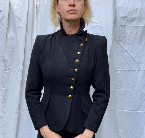 1940s Black Jacket, Squared Shoulders, Union Made Siz… - Gem