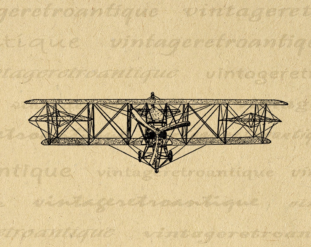 Printable Antique Biplane Graphic Image Vintage Airplane Illustration ...
