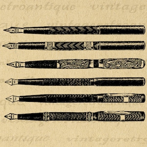 Pens Collage Sheet Printable Graphic Image Antique Illustration Digital ...