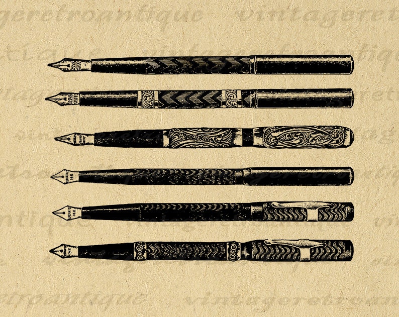 Pens Collage Sheet Printable Graphic Image Antique - Etsy Canada
