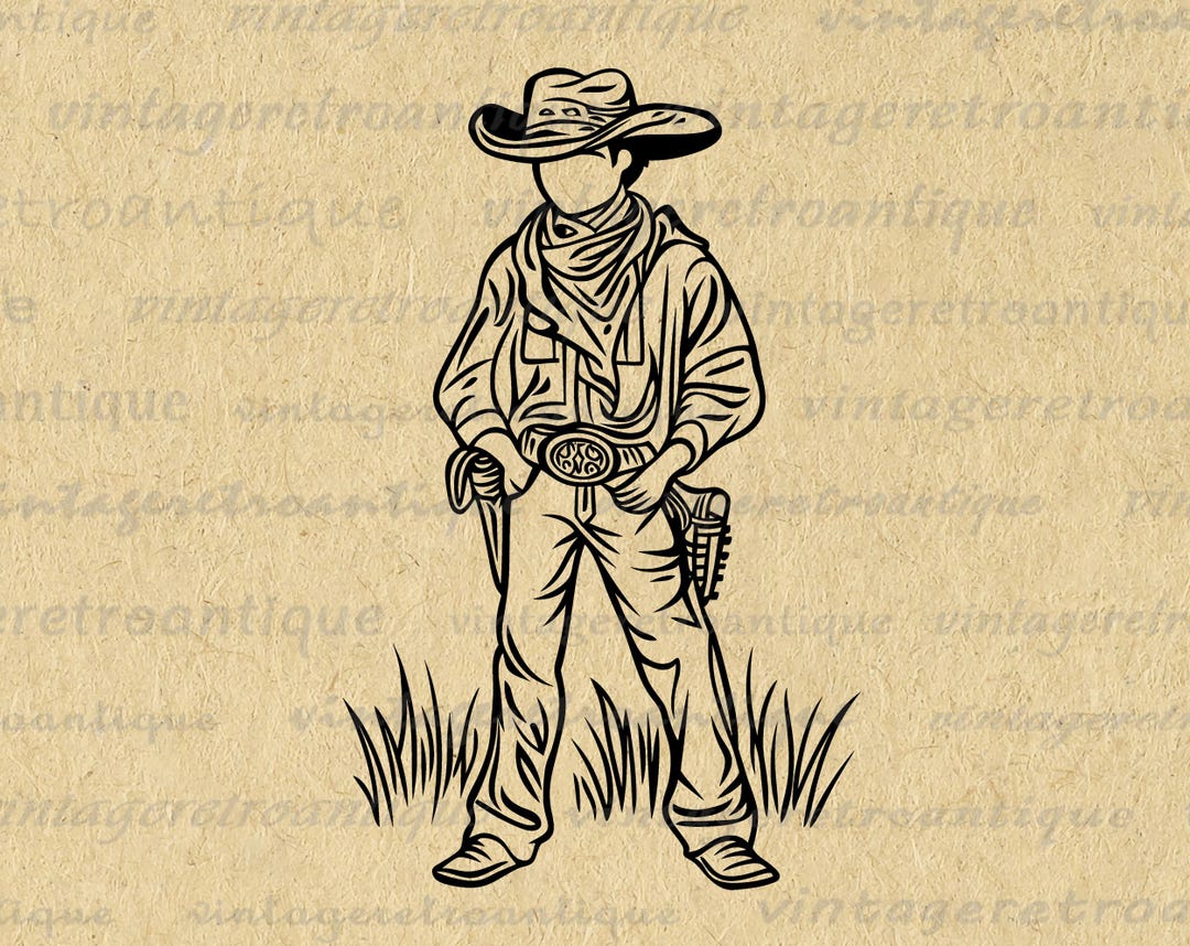 Bold Cowboy Line Art Printable - Western Rancher Illustration PNG JPG ...